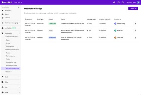 Moderator Messages Advanced Moderation Sendbird Docs