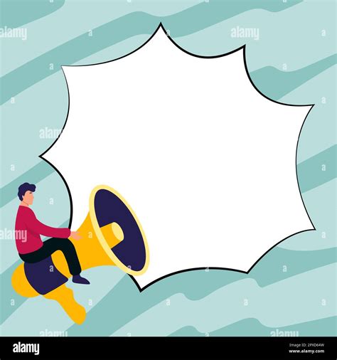 Man Sitting On Megaphone Empty Dialog Bubble For Brand New Information