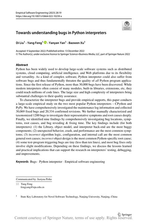 towards understanding bugs in python interpreters request pdf