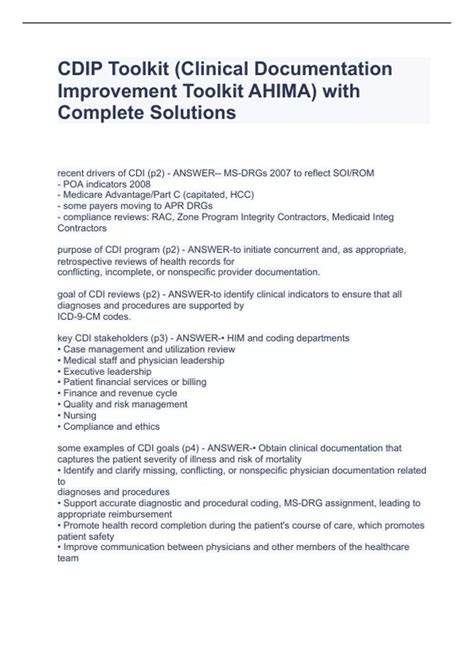 Cdip Toolkit Clinical Documentation Improvement Toolkit Ahima With