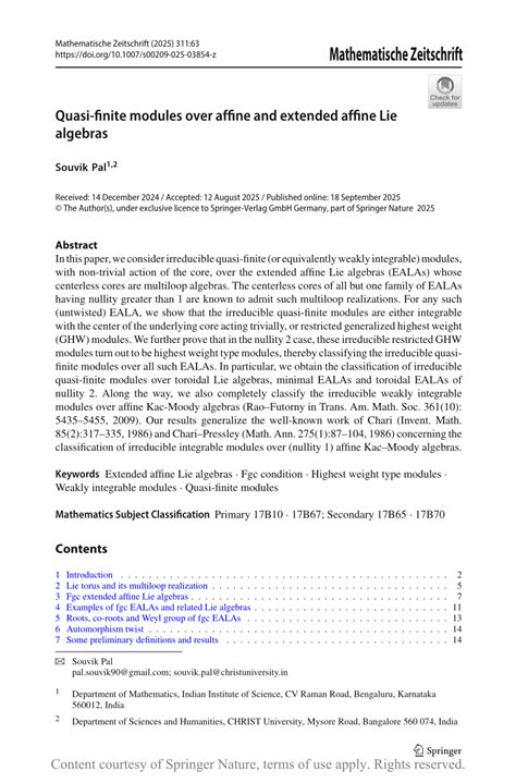 Quasi Finite Modules Over Affine And Extended Affine Lie Algebras Request Pdf