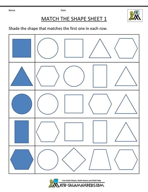 Free Printable Geometry Worksheets Match The Shapes 1 Shape Worksheets