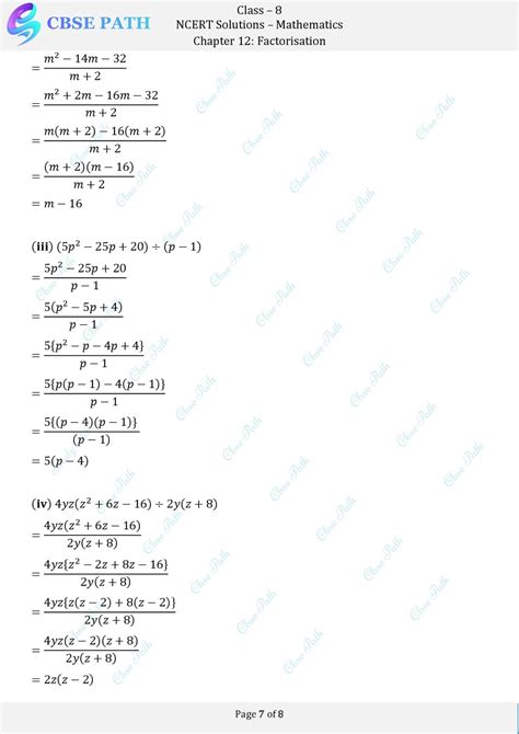 Ncert Solutions For Class 8 Maths Exercise 12 3 Factorisation Cbse Path