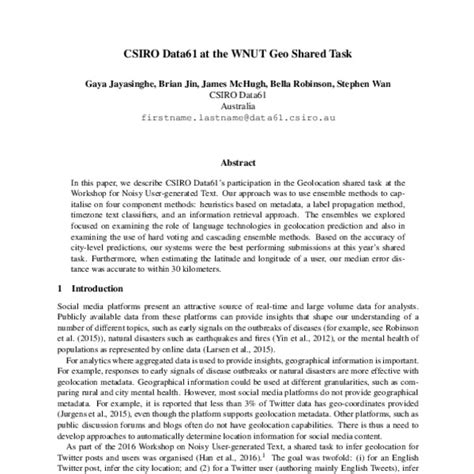 Csiro Data61 At The Wnut Geo Shared Task Acl Anthology