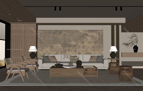 新中式宋式风客厅模型 新中式宋式风客厅su模型下载 艺拓网