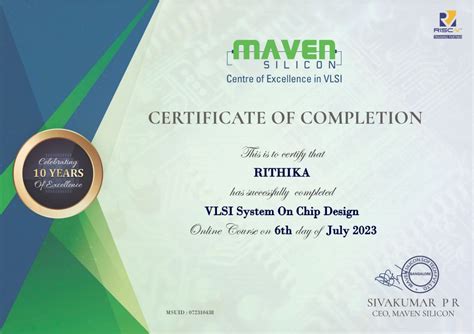 rithika sivakumar on linkedin completed a course on vlsi system on