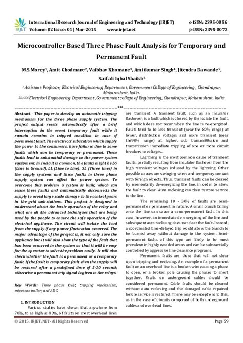 pdf irjet microcontroller based three phase fault analysis for