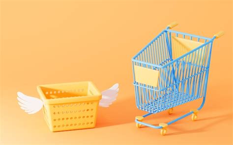 Premium Photo Empty Shopping Cart And Basket 3d Rendering