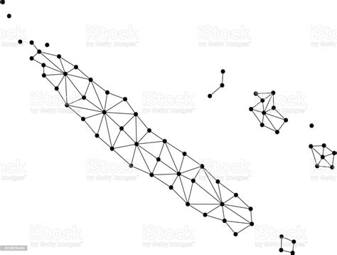 뉴 칼레도니아 지도 다각형 모자이크의 네트워크 광선 및 점 벡터 일러스트 레이 션 라인 0명에 대한 스톡 벡터 아트 및 기타