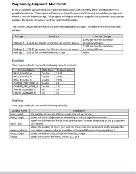 Solved Programming Assignment Monthly Bill In This