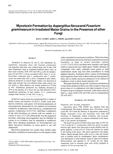 Pdf Mycotoxin Formation By Aspergillus Flavus And Fusarium