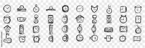 Watches Doodle Set Collection Of Hand Drawn Templates Sketches