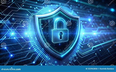 Cybersecurity Shield With Lock Icon Digital Protection And Data Security Concept Stock