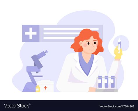 Laboratory Worker In White Coat Holding Flask Vector Image