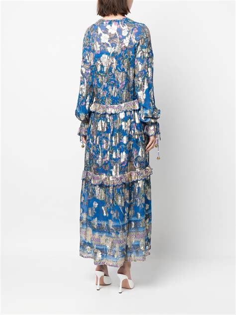 Hemant And Nandita Floral Print Ruffle Dress Blue FARFETCH
