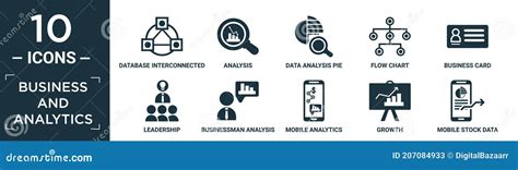 Filled Business And Analytics Icon Set Contain Flat Database