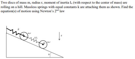 Solved Two Discs Of Mass M Radius R Moment Of Inertia Io Chegg