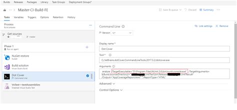 unable to find the targetarguments path while configuring dot cover in