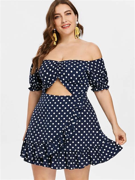 Gamiss Plus Size Polka Dot Women Summer Casual Sexy Ruffle Elegant Mini Club Party Dresses Plus