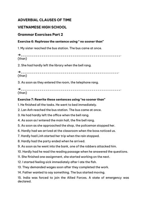 SOLUTION Adverbial Clauses Of Time Exercises Part 2 Studypool