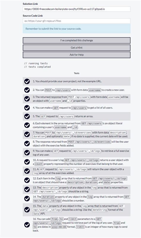 Back End Development And Apis Challange Not Progressing After Passing All Tests Freecodecamp