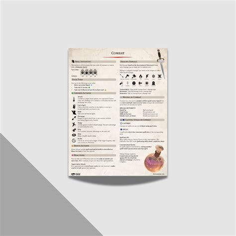 5e Players Cheat Sheet Dnd 5th Edition Obvious Mimic Press