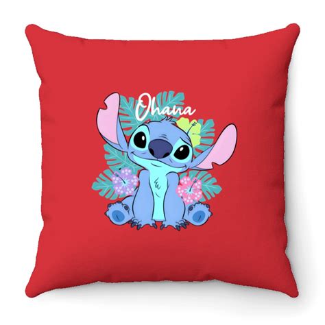 Disney Lilo And Stitch Ohana Adorable Pose Floral Logo Throw Pillows