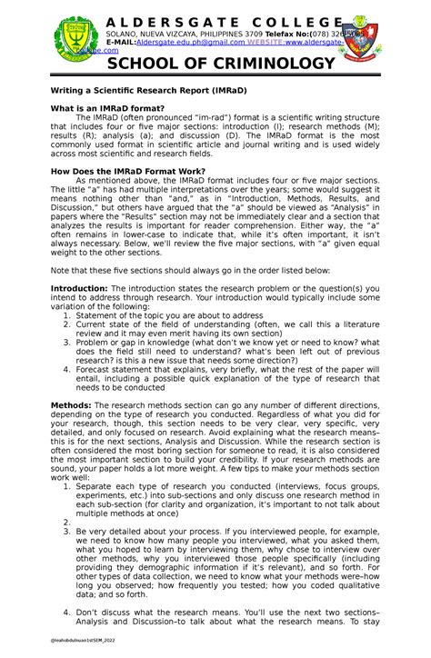 Writing A Scientific Research Report Imra D Solano Nueva Vizcaya