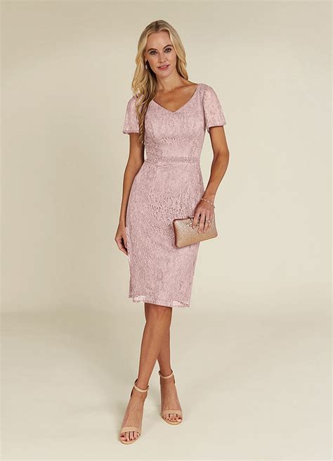 Dusty Rose Azazie Lucilia Sheath Lace Knee Length Dress Azazie