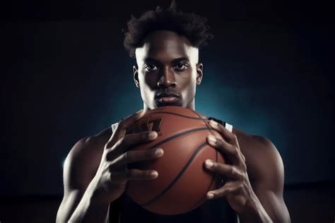 Premium Ai Image Afro American Male Basketball Player With A Ball Ai