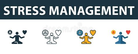 Stress Management Icon Set Four Simple Symbols In Diferent Styles From