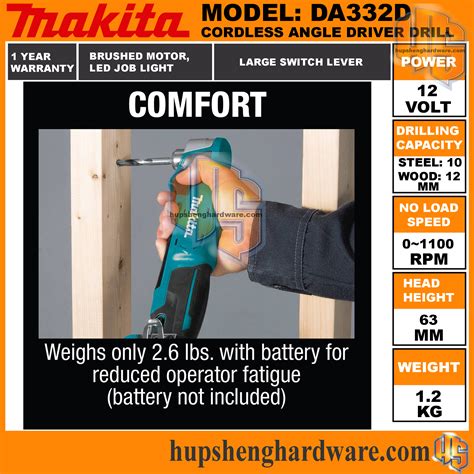 Makita DA332DZ: Cordless Angle Drill, 3/8"(10mm), 18V, 0~1100rpm