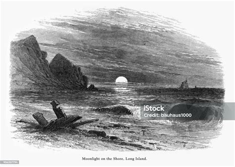 1872 조각이 해안 이스트 햄튼 롱 아일랜드 뉴욕 미국 미국 빅토리아에 달빛 1870년에 대한 스톡 벡터 아트 및 기타 이미지