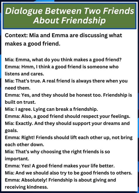 dialogue between two friends about friendship