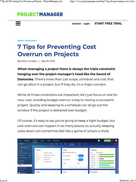7 Tips For Preventing Cost Overrun On Projects Projectmanager Pdf