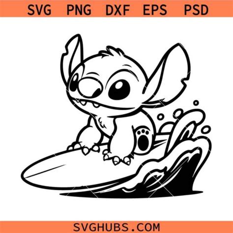 Stitch Surfing Svg Lilo And Stictch Surf Board Svg Disney Surfing Clipart