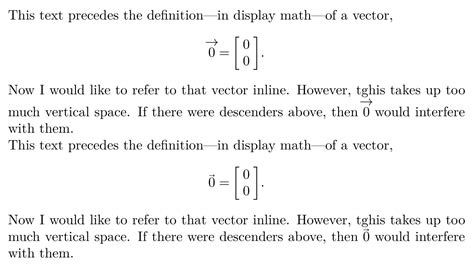 Overarrows What Is The Way To Use Vector Arrow Notation Inline Without Interfering With