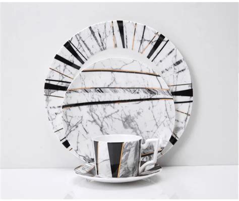 Wourmth Европейский 4 шт мраморная керамическая круглая тарелка набор костяного фарфора