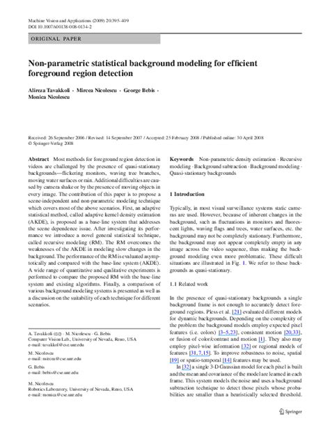 Pdf Non Parametric Statistical Background Modeling For Efficient