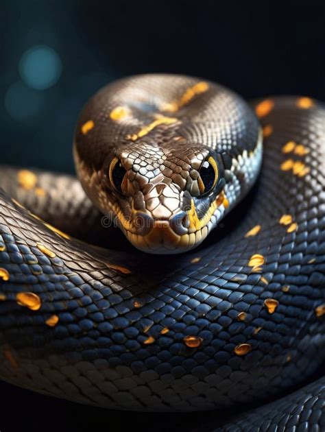 Close Up Portrait Of Sri Lankan Python With Dramatic Lighting Stock