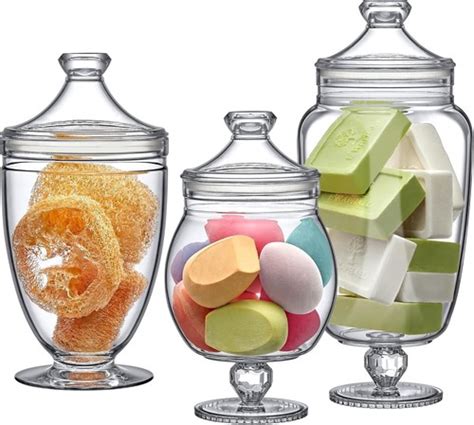 Acrylic Apothecary Jars 3 Piece Set Plastic Jars With Lids Bathroom