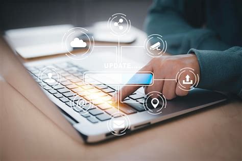 Premium Photo Man Using Laptop With Update Software Computer Program Upgrade Business