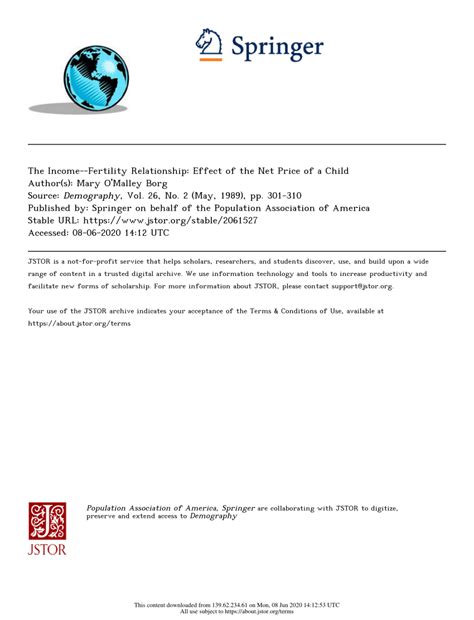 Pdf The Income Fertility Relationship Effect Of The Net Price Of A