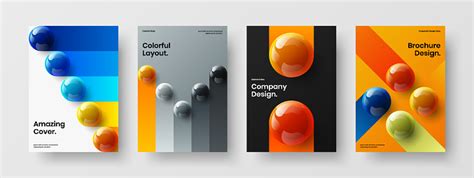 다채로운 플래카드 디자인 벡터 템플릿 구성 신선한 3d 구 회사 커버 일러스트 번들 A4 용지에 대한 스톡 벡터 아트 및 기타