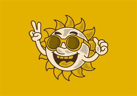Premium Vector Vintage Mascot Character Illustration Of A Sun Wearing
