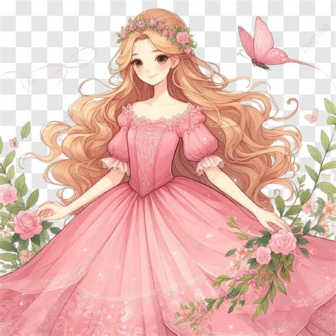 머리에 왕관을 얹은 핑크색 드레스를 입은 애니메이션 소녀 3d 동화 속 공주 판타지 아트 드로잉 머리에 왕관을 쓴 분홍색 드레스를 입은 애니메이션 소녀 3d 동화 공주