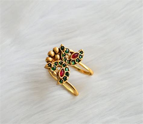 Matte Finish Green Kemp Peacock Vanki Finger Ring Dj 40571 Dreamjwell
