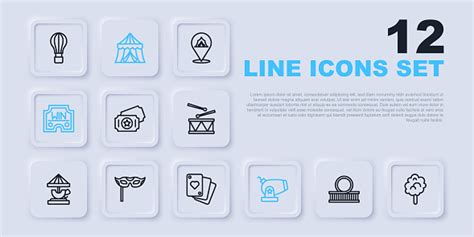 세트 라인 롤러 코스터 솜사탕 서커스 티켓 대포 카지노 승리 축제 마스크 텐트 및 카드 놀이 아이콘 벡터 건네주기에 대한 스톡 벡터 아트 및 기타 이미지 Istock