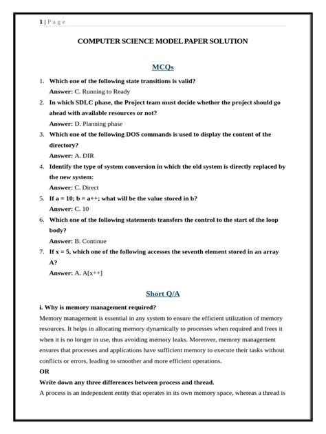 Computer Science Hssc Ii Model Paper Solution Pdf Constructor