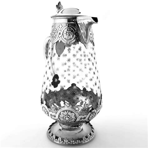 Antique Victorian Sterling Silver And Cut Glass Claret Jug Wine